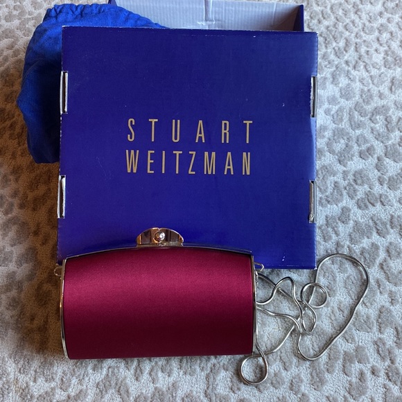 Stuart Weitzman | Bags | Stuart Weitzman Ruby Red Oval Satin Clutch ...